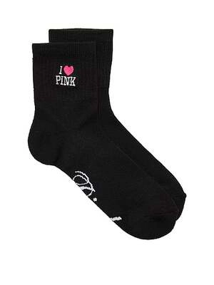 Pink 1-pack Quarter Socks With Embroidered Detail - Black