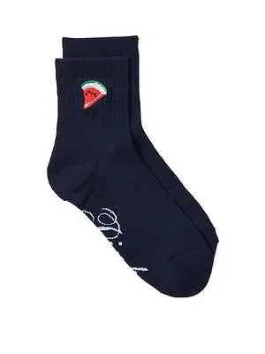 Pink 1-pack Quarter Socks With Embroidered Detail - Blue