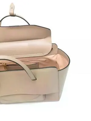 HIDESINS Beige Leather Tote Bag With Top Handles And Flap Detail - Neutrals