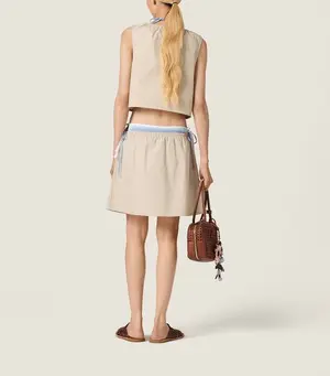 Miu Miu Panama Cotton Crop Top With Drawstring