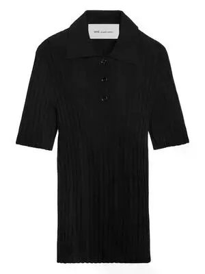 AMI Paris Ribbed Knit Short Sleeve Polo - Black