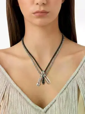 Philipp Plein Tone Layered Necklace With Safety Pin And Skull Charms - Silver