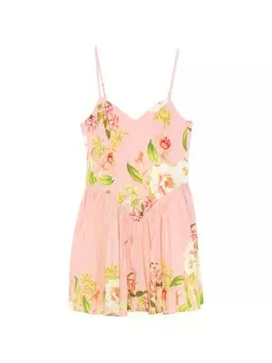 Hemant & Nandita Lena Floral-print Pleated Mini Dress - Pink