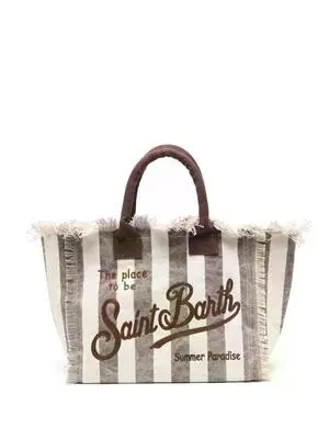 MC2 SAINT BARTH Vanity Striped Frayed Beach Bag - Neutrals