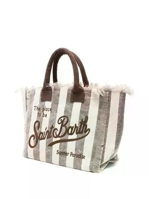 MC2 SAINT BARTH Vanity Striped Frayed Beach Bag - Neutrals