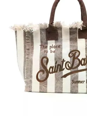 MC2 SAINT BARTH Vanity Striped Frayed Beach Bag - Neutrals