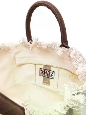 MC2 SAINT BARTH Vanity Striped Frayed Beach Bag - Neutrals