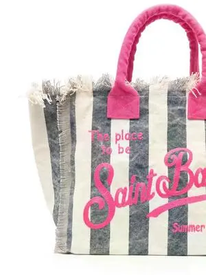 MC2 SAINT BARTH Vanity Striped Frayed-edge Beach Bag
