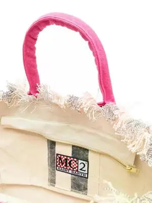 MC2 SAINT BARTH Vanity Striped Frayed-edge Beach Bag