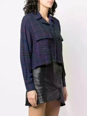 DIESEL® Check-print Wool-blend Cropped Shirt