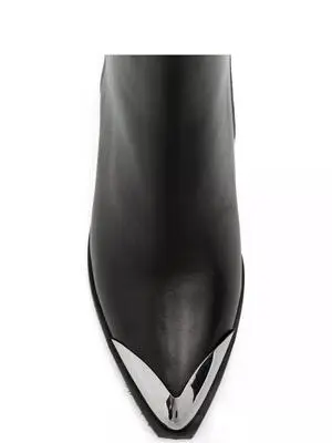 ADRIANNA FERETTI Pointed Toe Metal Cap Block Heel Ankle Boots