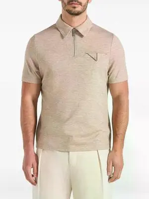 Manière De Voir Cassian In Beige Marl Zip Polo Shirt - Neutrals
