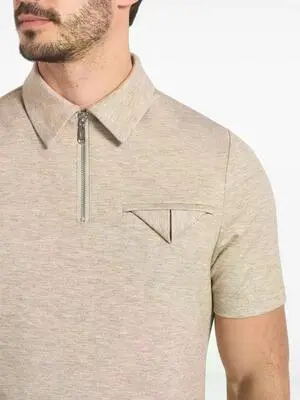 Manière De Voir Cassian In Beige Marl Zip Polo Shirt - Neutrals