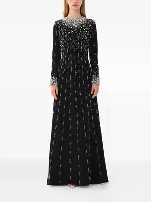 DINA MELWANI Crystal Embellished Long Sleeve Maxi Dress