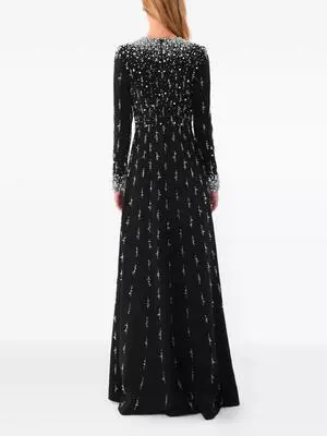 DINA MELWANI Crystal Embellished Long Sleeve Maxi Dress