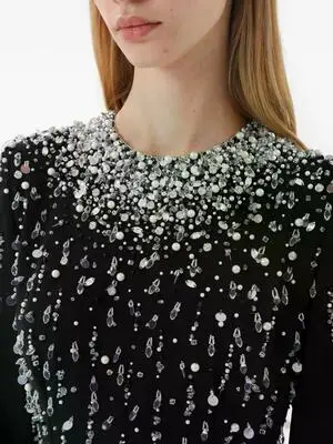 DINA MELWANI Crystal Embellished Long Sleeve Maxi Dress