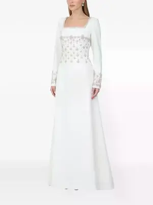 DINA MELWANI Crystal-embellished Square Neck Maxi Dress