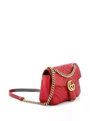 Gucci Gg Marmont Flap Matelasse Leather Small Crossbody Bag - Red