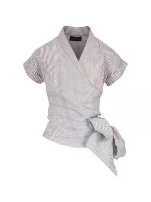 Talbot Runhof Striped Wrap Blouse