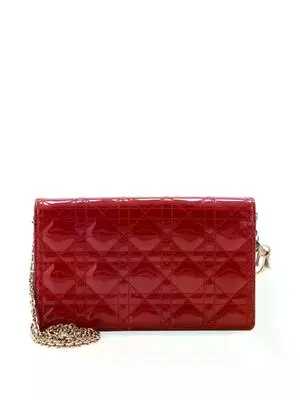 Dior Lady Chain Pouch Cannage Quilt Patent Crossbody Bag - Red