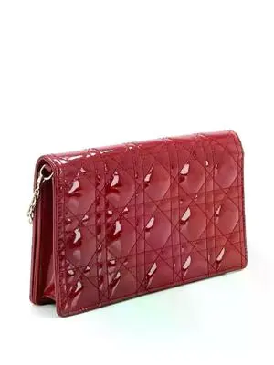 Dior Lady Chain Pouch Cannage Quilt Patent Crossbody Bag - Red
