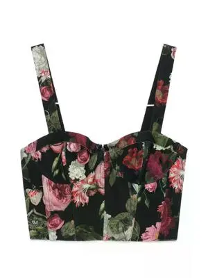 Alice + Olivia Jeanna Floral-print Cropped Top - Black