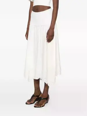 Simkhai Haven Midi Skirt With Floral Embroidery And Asymmetric Hem