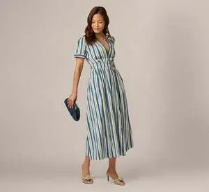 Adrianna Papell Sophia Striped Midi Dress - Ecru/navy