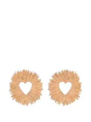 Oscar De La Renta Raffia Heart Earrings - Neutrals