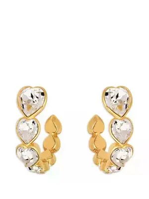 Oscar De La Renta Crystal Heart Hoop Earrings - Gold