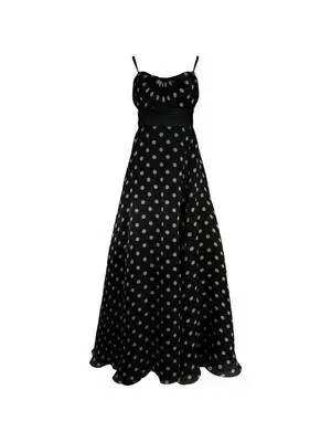 Pamella Roland Polka Dot Sweetheart Neck Maxi Dress