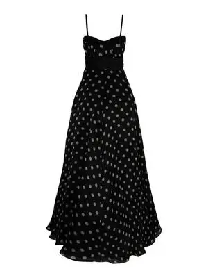 Pamella Roland Polka Dot Sweetheart Neck Maxi Dress