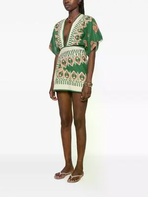 Johanna Ortiz Palm-tree Print V-neck Mini Dress
