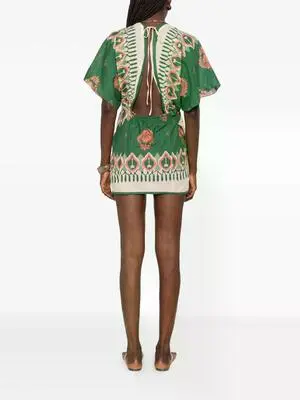 Johanna Ortiz Palm-tree Print V-neck Mini Dress