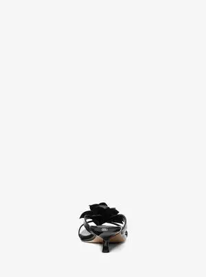 Michael Kors Jacie Floral Embellished Leather Kitten Heel Sandal - Black