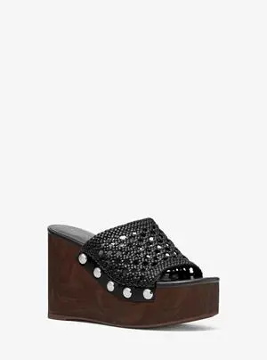 Michael Kors Mayes Woven Wedge Sandal With Metallic Studs - Black
