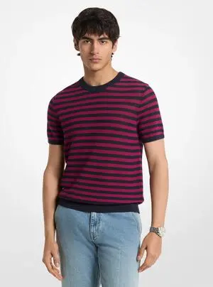 Michael Kors Striped Mesh Cotton Short-sleeve Sweater - Red