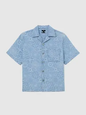 REISS Merito Denim Jacquard Short-sleeve Shirt