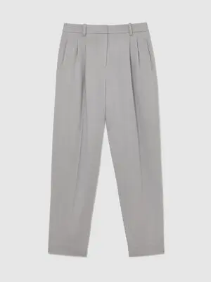 REISS Clay Lyocell Tapered Pleated Trousers - Grey