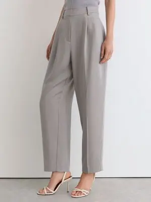 REISS Clay Lyocell Tapered Pleated Trousers - Grey