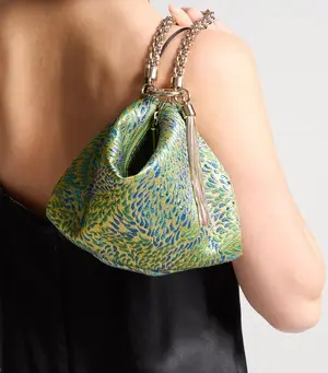 JIMMY CHOO Callie Woven Metallic Clutch With Tassel Trim