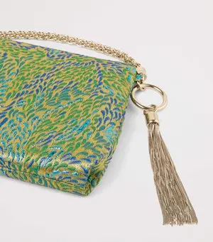 JIMMY CHOO Callie Woven Metallic Clutch With Tassel Trim
