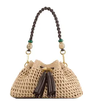 JIMMY CHOO Small Cinch Raffia Shoulder Bag - Beige