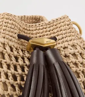 JIMMY CHOO Small Cinch Raffia Shoulder Bag - Beige