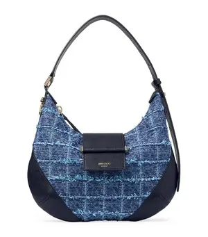 JIMMY CHOO Leather-denim Bar Shoulder Bag