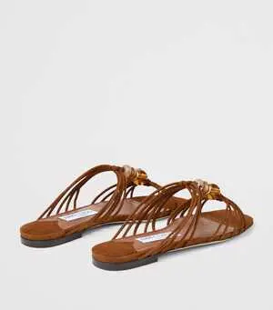 JIMMY CHOO Lova Suede Flat Mules With Beaded Straps - Brown