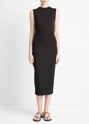 Vince Sleeveless Gathered-waist Jersey Midi Dress