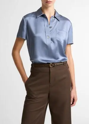 Vince Silk Short-sleeve Polo Shirt - Azul
