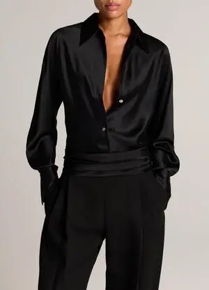 Vince Vince Silk Bias Long-Sleeve Blouse Black