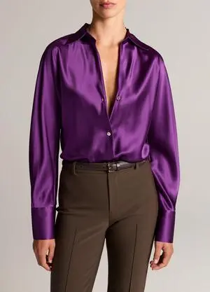 Vince Vince Silk Bias Long-Sleeve Blouse Violette